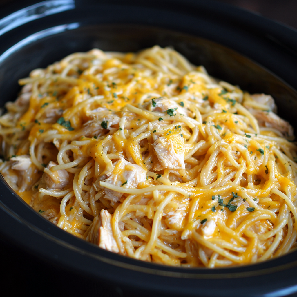 Crock Pot Cheesy Chicken Spaghetti - The recipe mingle