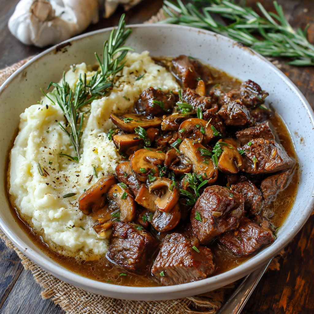 Rosemary Garlic Beef Tips with Roasted Mushrooms - The recipe mingle
