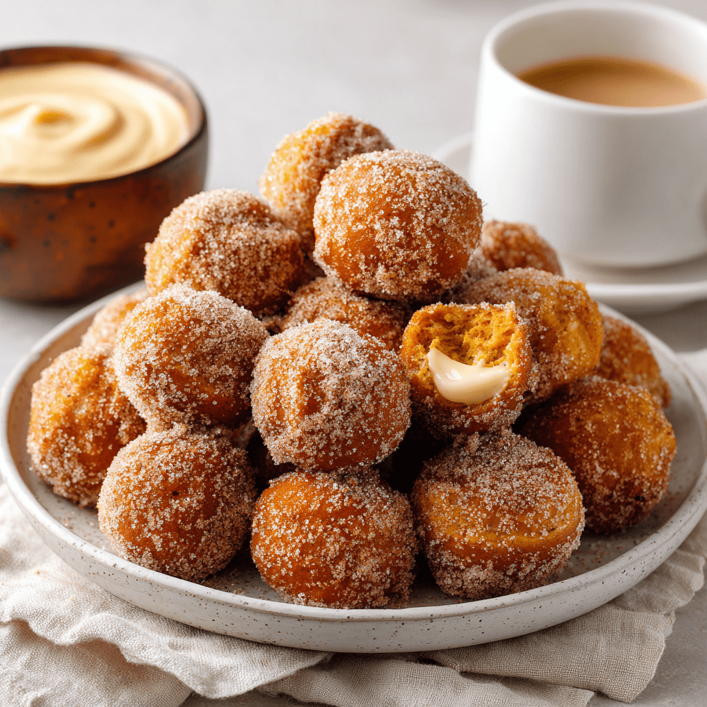 Pumpkin Donut Holes with Cream Cheese Dip - The recipe mingle