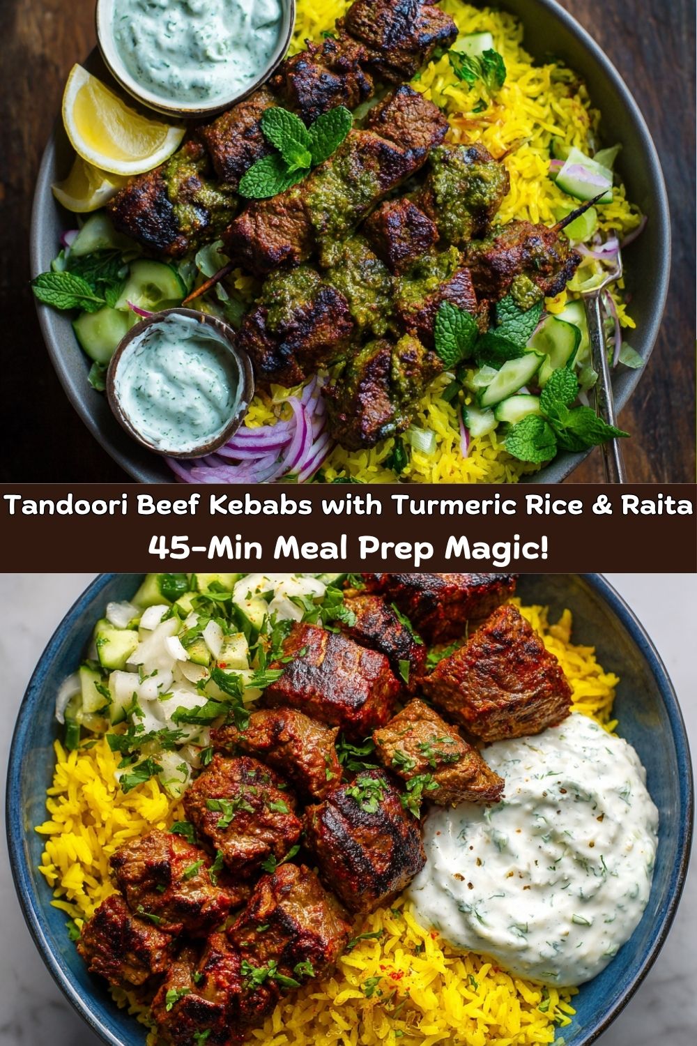 Tandoori Beef Kebabs with Turmeric Rice and Cucumber Raita - The recipe ...