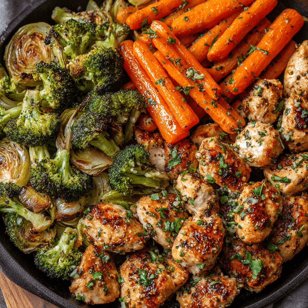Garlic Butter Chicken Bites with Roasted Veggies : Easy One-Pan Dinner ...
