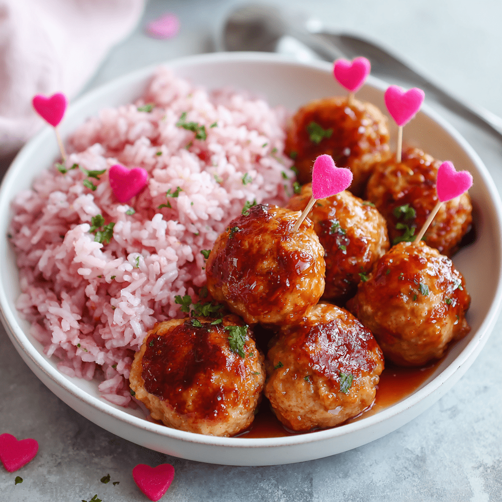 Honey Garlic Turkey Meatballs with Pink Rice : Sweet, Savory ...